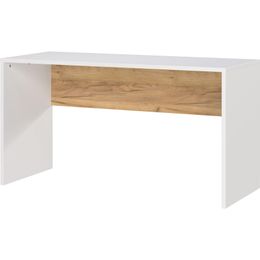Wangenschreibtisch mit Knieblende, 140x60x75, stoßfeste Kanten, belastbare Tischplatte, Beige-Weiß - "Sage"-Serie KADIMA DESIGN