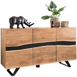 KADIMA DESIGN Massiv-Holz Akazie Sideboard, 148x85x43 cm, Natur Baumkante, Landhaus-Stil
