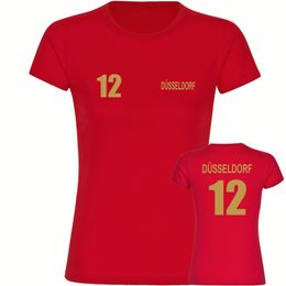 multifanshop Damen T-Shirt - Düsseldorf - Trikot Nummer 12 gold - Druck gold metallic - Frauen