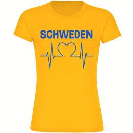 multifanshop Damen T-Shirt - Schweden - Herzschlag - Druck blau - Frauen