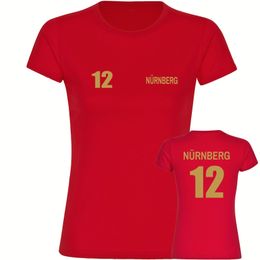 multifanshop Damen T-Shirt - Nürnberg - Trikot Nummer 12 gold - Druck gold metallic - Frauen