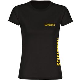 multifanshop Damen T-Shirt - Schweden - Brust & Seite - Druck gelb - Frauen