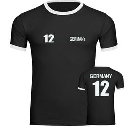 multifanshop Kontrast T-Shirt - Germany - Trikot Nummer 12 - Druck weiß - Männer