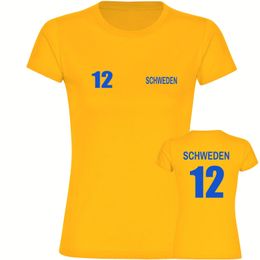 multifanshop Damen T-Shirt - Schweden - Trikot Nummer 12 - Druck blau - Frauen