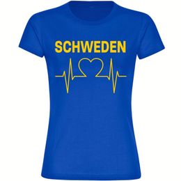 multifanshop Damen T-Shirt - Schweden - Herzschlag - Druck gelb - Frauen