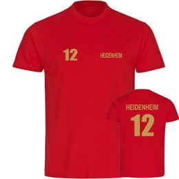 multifanshop Herren T-Shirt - Heidenheim - Trikot Nummer 12 gold - Druck gold metallic - M&auml;nner