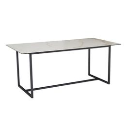 Esszimmertisch Marmor-Look Elegant 180x90x76cm Glas-Keramik & Metall Weiß Hochglanz Kratzfest & Pflegeleicht Arctic Kollektion KADIMA DESIGN