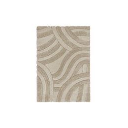 Hochflor-Teppich aus 100% recyceltem Polyester, handgeschnitzt & umweltfreundlich &ndash; "Nadd". Naturfarben, 120x170 cm KADIMA DESIGN