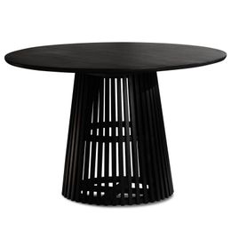 Runder Esstisch Modern mit Lamellengestell 120 cm Mangoholz Massiv Matt-Schwarz Handgefertigt für 4 Personen Lofoten Kollektion KADIMA DESIGN