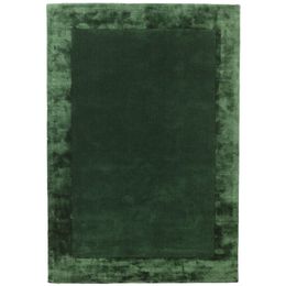 Wohnzimmerteppich Wolle mit Viskoserand 160x230 cm Grün Handgeknüpft Langlebig KADIMA DESIGN