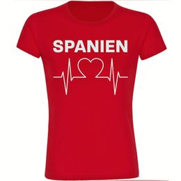 multifanshop Damen T-Shirt - Spanien - Herzschlag - Druck weiß - Frauen