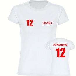 multifanshop Damen T-Shirt - Spanien - Trikot Nummer 12 - Druck rot - Frauen