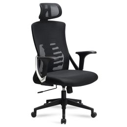 Bürostuhl Ergonomisch mit Mesh-Netzgewebe 65x65x123 cm Drehbar Schwarz-Silber 4-Fach Lordose & Kopfstütze Astra Kollektion KADIMA DESIGN