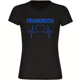 multifanshop Damen T-Shirt - Frankreich - Herzschlag - Druck blau - Frauen