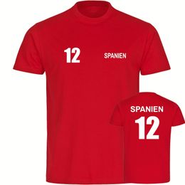 multifanshop Kinder T-Shirt - Spanien - Trikot Nummer 12 - Druck wei&szlig; - Kind