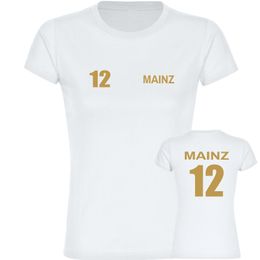 multifanshop Damen T-Shirt - Mainz - Trikot Nummer 12 gold - Druck gold metallic - Frauen