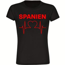 multifanshop Damen T-Shirt - Spanien - Herzschlag - Druck rot - Frauen