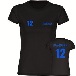 multifanshop Damen T-Shirt - Frankreich - Trikot Nummer 12 - Druck blau - Frauen