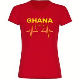 multifanshop Damen T-Shirt - Ghana - Herzschlag - Druck gelb - Frauen