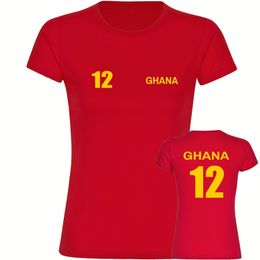 multifanshop Damen T-Shirt - Ghana - Trikot Nummer 12 - Druck gelb - Frauen
