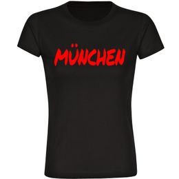 multifanshop Damen T-Shirt - M&uuml;nchen rot - Textmarker - Druck rot - Frauen