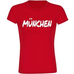 multifanshop Damen T-Shirt - M&uuml;nchen rot - Textmarker - Druck wei&szlig; - Frauen