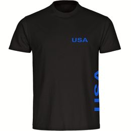 multifanshop Herren T-Shirt - USA - Brust & Seite - Druck blau - Männer