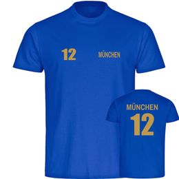 multifanshop Herren T-Shirt - München blau - Trikot Nummer 12 gold - Druck gold metallic - Männer