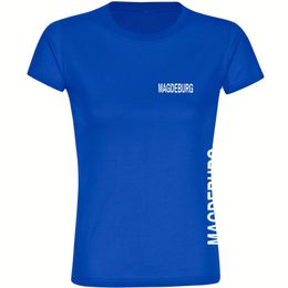 multifanshop Damen T-Shirt - Magdeburg - Brust & Seite - Druck wei&szlig; - Frauen