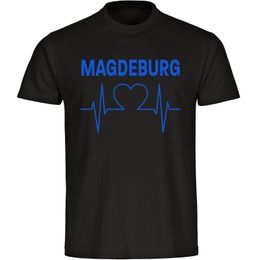 multifanshop Herren T-Shirt - Magdeburg - Herzschlag - Druck blau - Männer