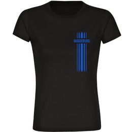 multifanshop Damen T-Shirt - Magdeburg - Streifen - Druck blau - Frauen