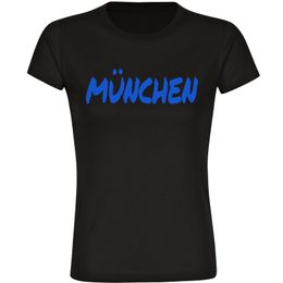 multifanshop Damen T-Shirt - M&uuml;nchen blau - Textmarker - Druck blau - Frauen