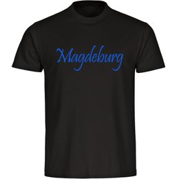 multifanshop Herren T-Shirt - Magdeburg - Schriftzug - Druck blau - M&auml;nner