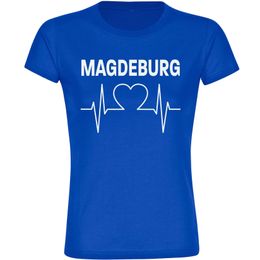 multifanshop Damen T-Shirt - Magdeburg - Herzschlag - Druck weiß - Frauen