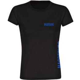 multifanshop Damen T-Shirt - Magdeburg - Brust & Seite - Druck blau - Frauen