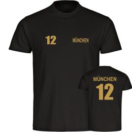 multifanshop Kinder T-Shirt - München blau - Trikot Nummer 12 gold - Druck gold metallic - Kind