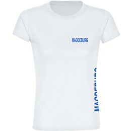 multifanshop Damen T-Shirt - Magdeburg - Brust & Seite - Druck blau - Frauen