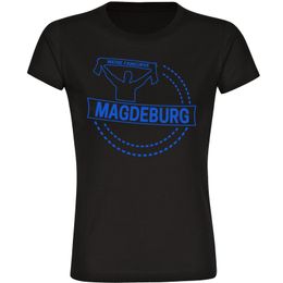 multifanshop Damen T-Shirt - Magdeburg - Meine Fankurve - Druck blau - Frauen