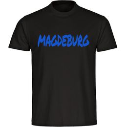 multifanshop Herren T-Shirt - Magdeburg - Textmarker - Druck blau - Männer
