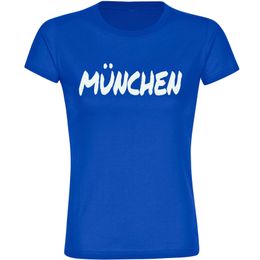 multifanshop Damen T-Shirt - München blau - Textmarker - Druck weiß - Frauen