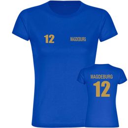 multifanshop Damen T-Shirt - Magdeburg - Trikot Nummer 12 gold - Druck gold metallic - Frauen