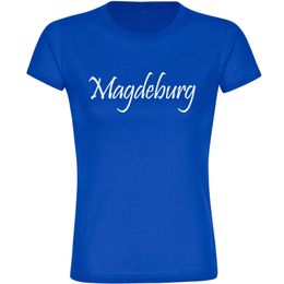 multifanshop Damen T-Shirt - Magdeburg - Schriftzug - Druck weiß - Frauen