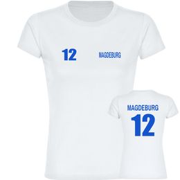 multifanshop Damen T-Shirt - Magdeburg - Trikot Nummer 12 - Druck blau - Frauen