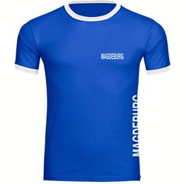 multifanshop Kontrast T-Shirt - Magdeburg - Brust & Seite - Druck wei&szlig; - M&auml;nner