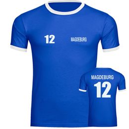 multifanshop Kontrast T-Shirt - Magdeburg - Trikot Nummer 12 - Druck wei&szlig; - M&auml;nner