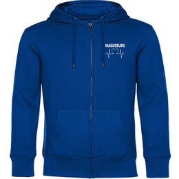 multifanshop Kapuzen Sweatshirt Jacke - Magdeburg - Herzschlag - Druck weiß - Sweat