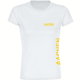 multifanshop Damen T-Shirt - Aachen - Brust & Seite - Druck gelb - Frauen
