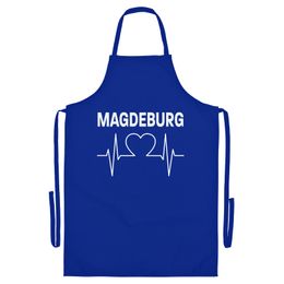 multifanshop Grillsch&uuml;rze - Magdeburg - Herzschlag - Druck wei&szlig; - Sch&uuml;rze
