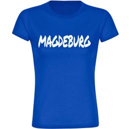 multifanshop Damen T-Shirt - Magdeburg - Textmarker - Druck weiß - Frauen