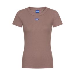T-Shirt HUGO BLUE "Easy Tee", Damen, Gr. M (38), rust, copper 223, Rippstrick, Obermaterial: 96% Baumwolle, 4% Elasthan, unifarben, slim fit normal, Rundhals, eng eingefasste Kante, Shirts, mit HUGO Aufnäher